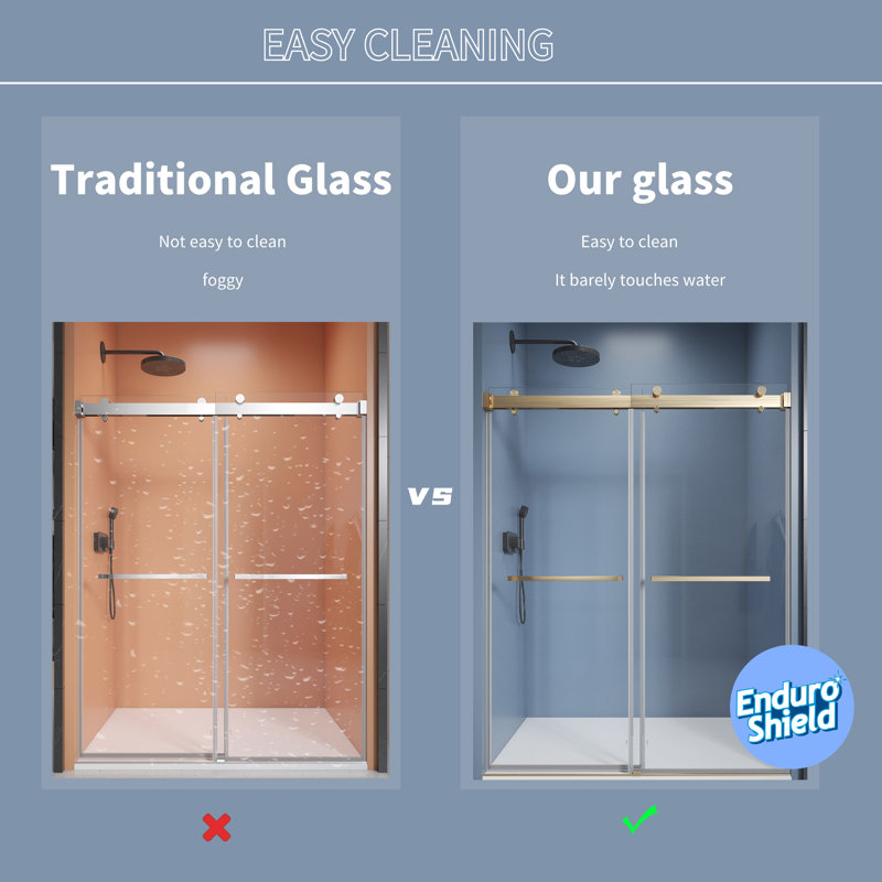 K&A DS13 44‘’ - 48‘’ W x 76'' H Soft-closing Double Sliding Frameless Shower Door with Clear ...